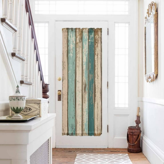 Farmhouse Teal Brown Door Curtains for Door Window, French Sidelight ...