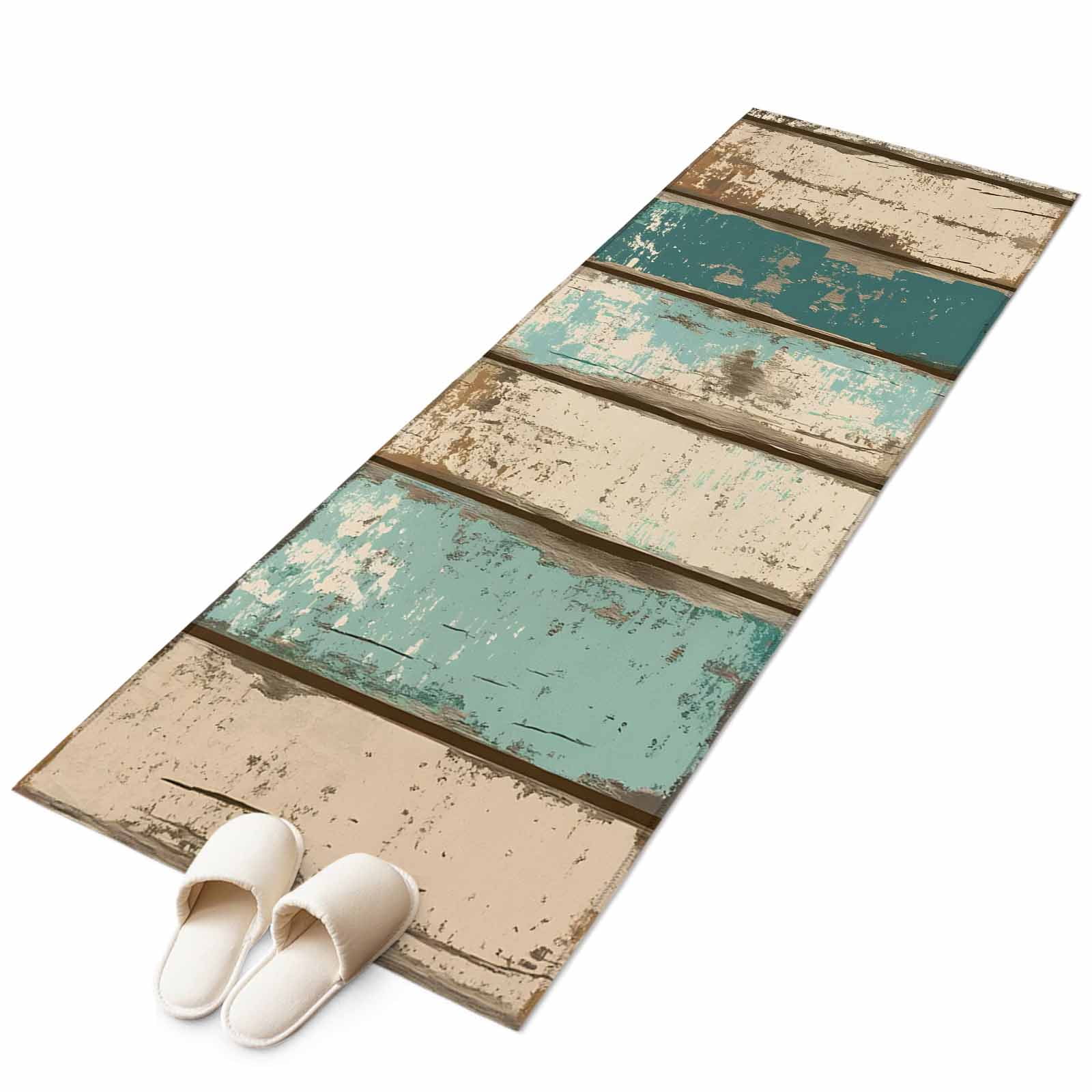 Farmhouse Teal Brown Runner Rug 2x6 FT, Non Slip Hallway Carpet ...