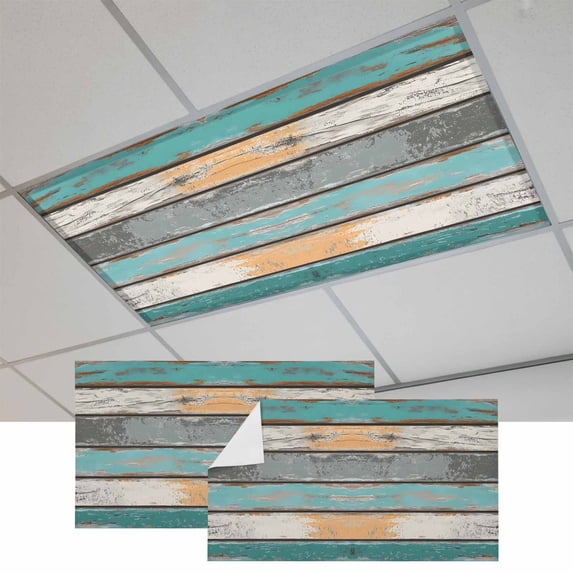 Farmhouse Teal Orange Fluorescent Light Covers, Country Vintage Wooden ...