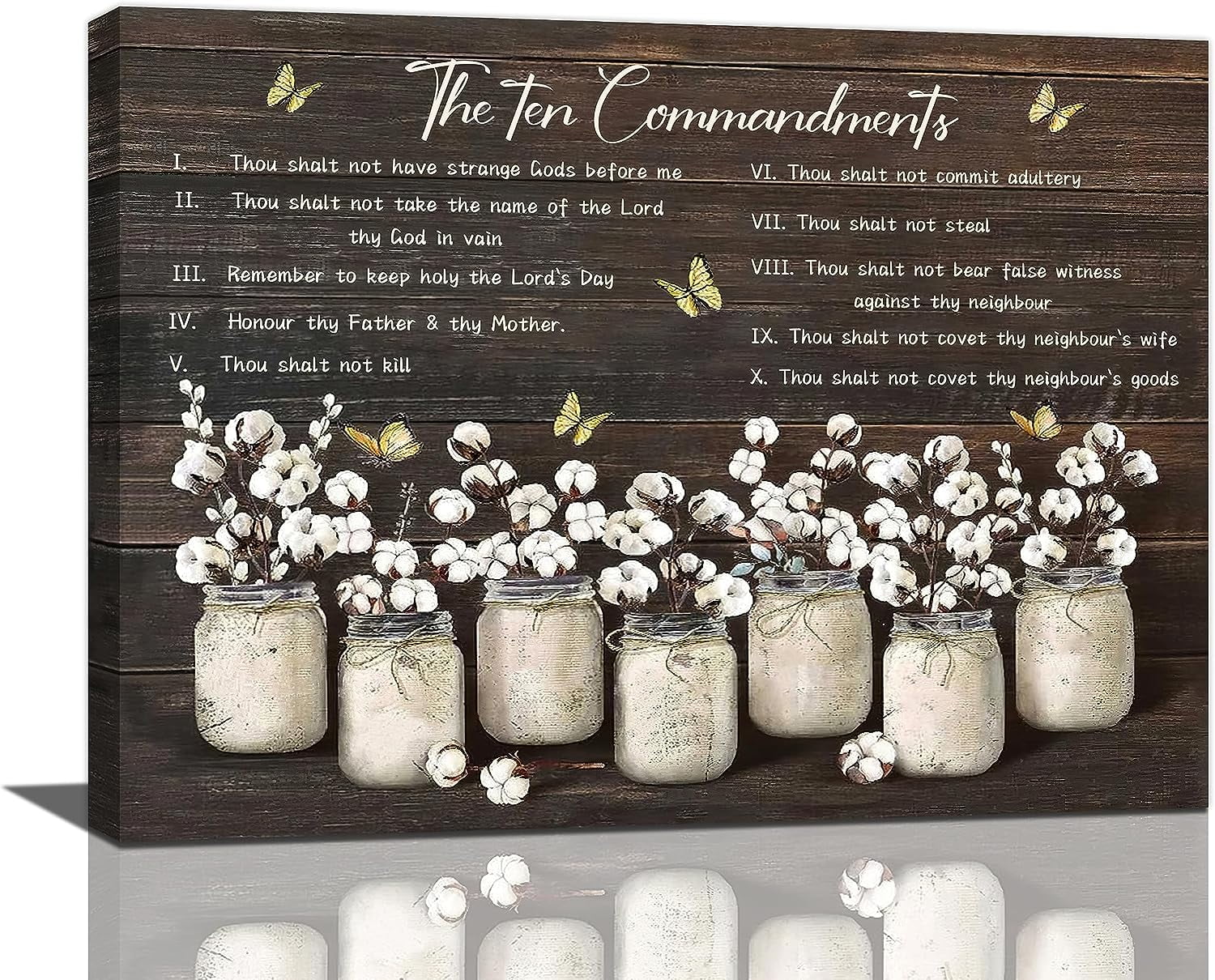 Farmhouse Ten Commandments Wall Art Country Christian Cotton Canvas ...