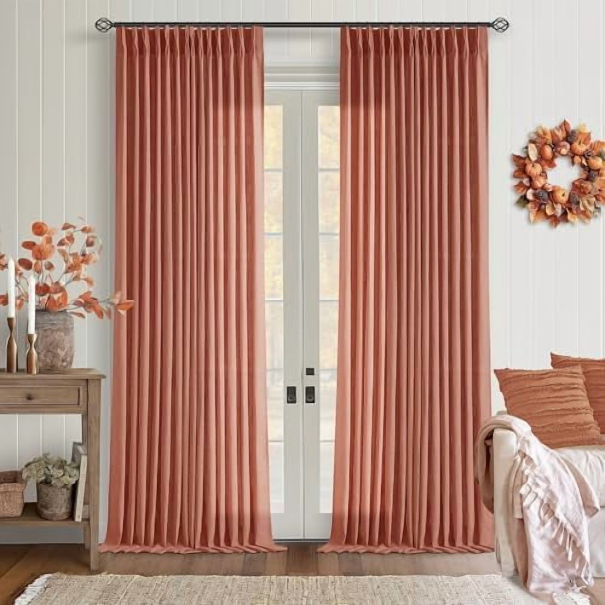 Farmhouse Terracotta Linen Curtains 102 Inches Long for Living Room ...