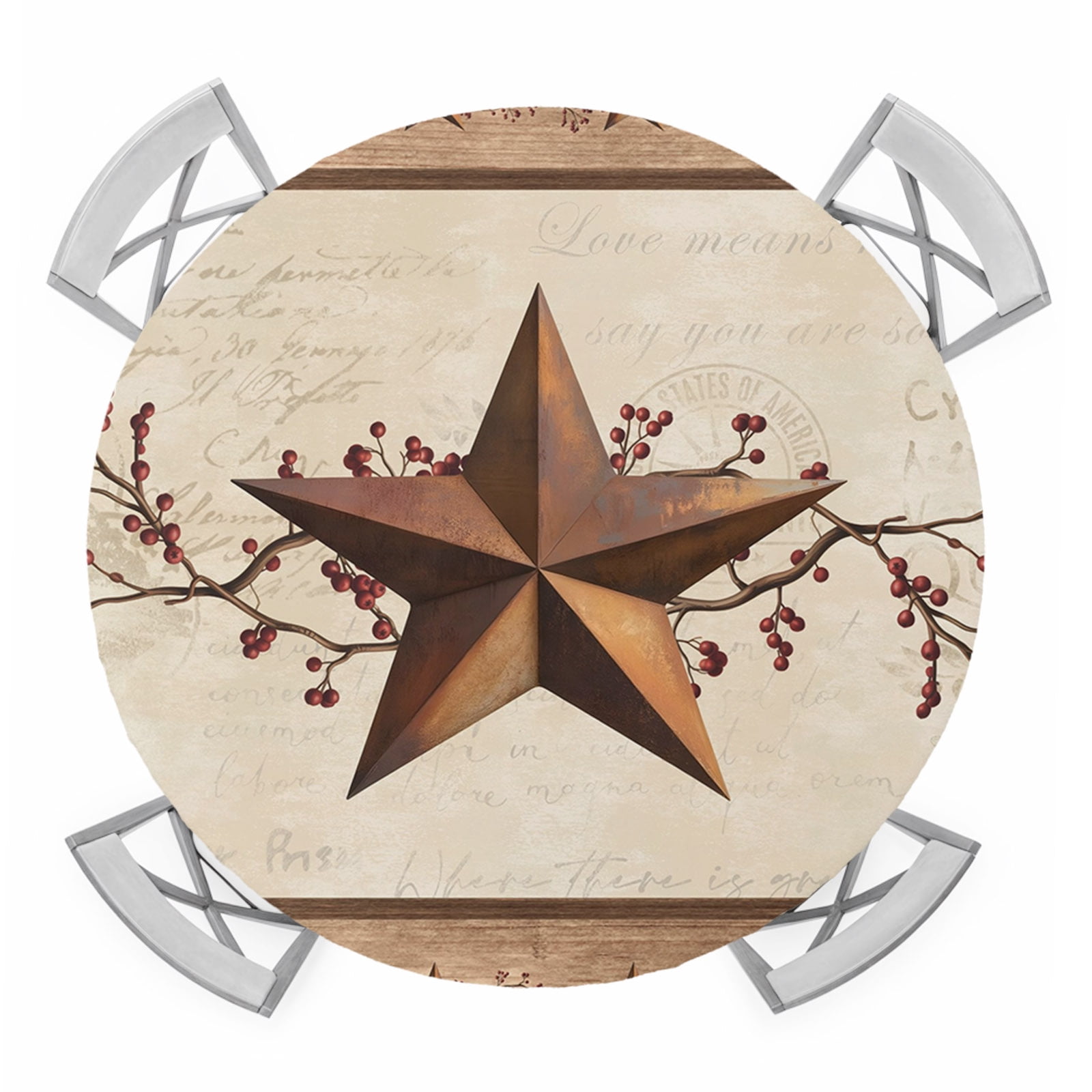Farmhouse Texas Star Brown Round Tablecloth for 55-60 Inch Tables ...