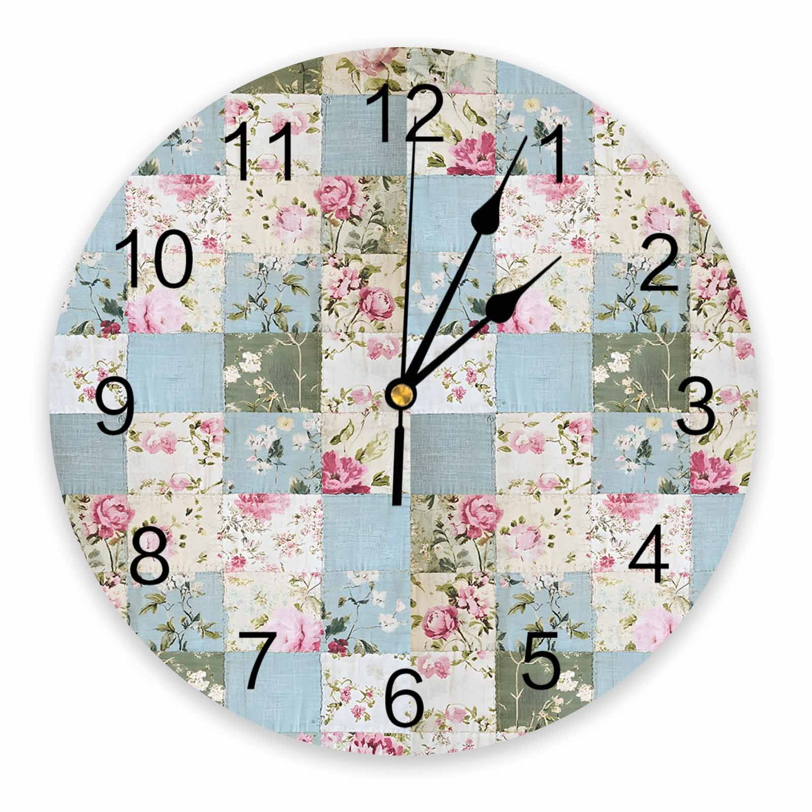 Farmhouse Texture Blue And White PVC Wall Clock Bedroom ration Wall ...