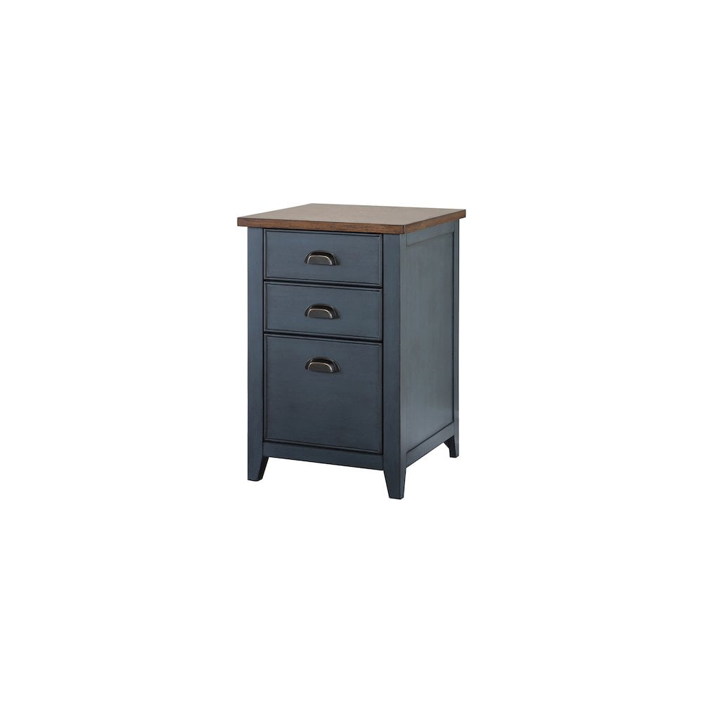 Farmhouse Three Drawer Solid Wood File Cabinet, Natural Blue Finish ...