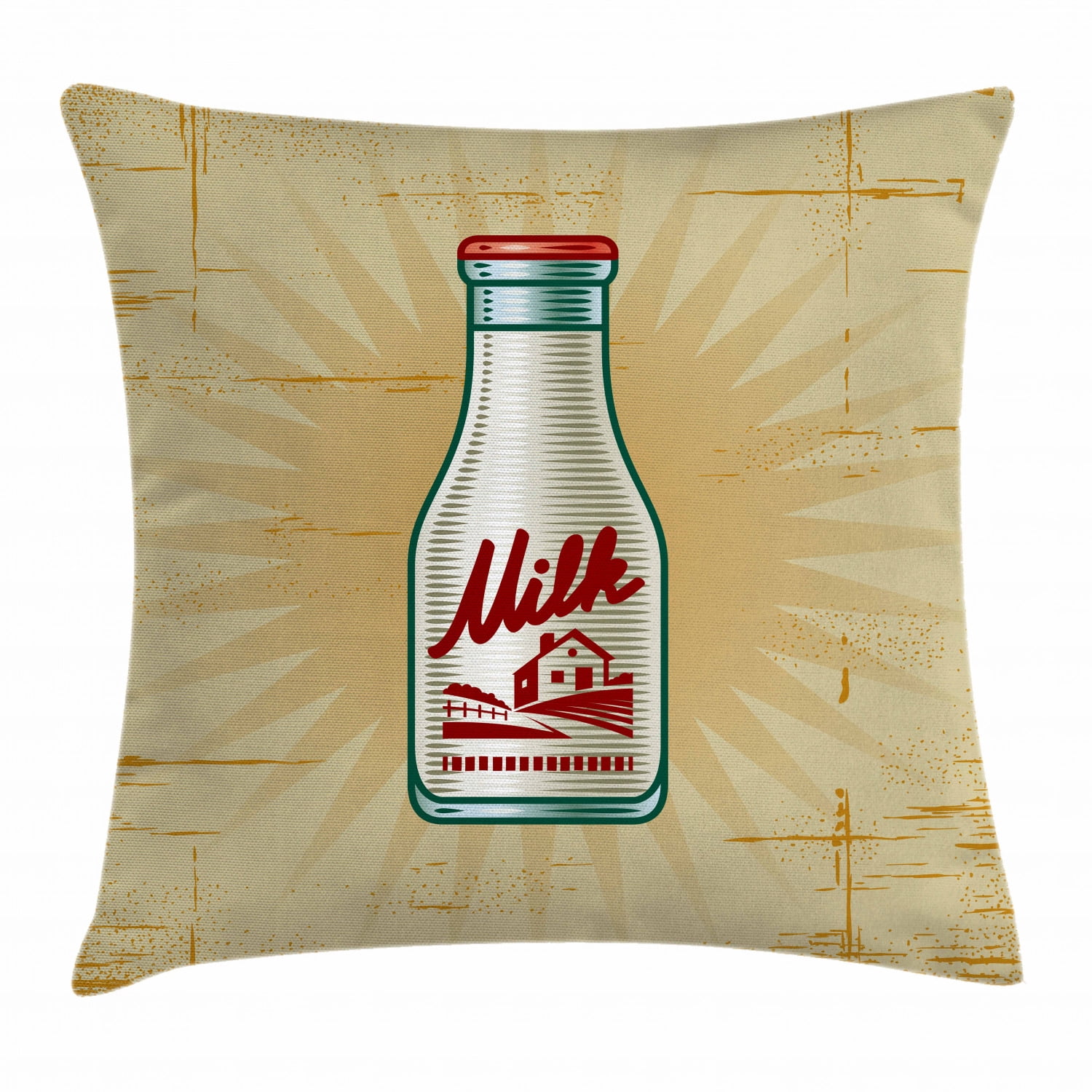 Farmhouse Throw Pillow Cushion Cover, Retro Style Milk Bottle ...