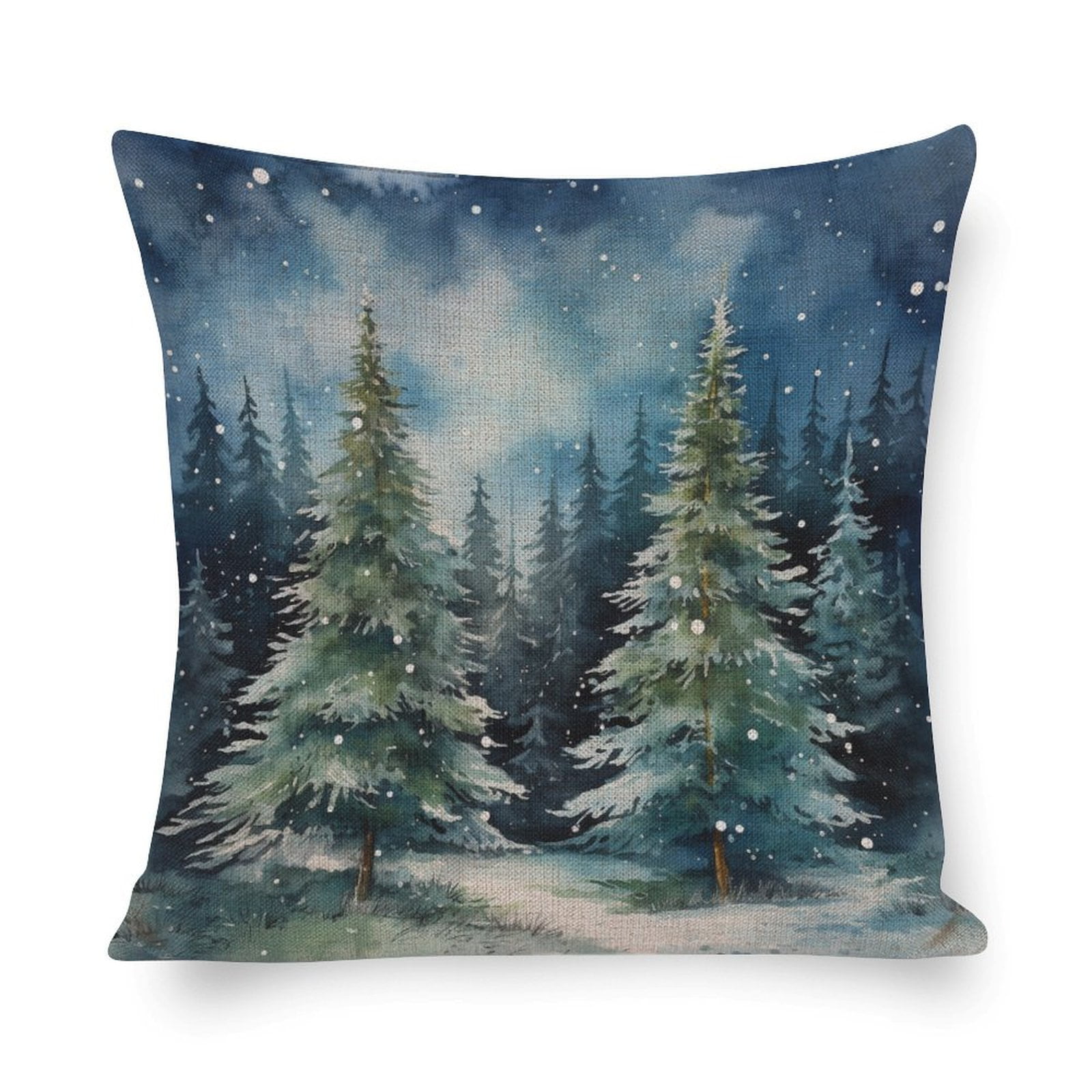 Farmhouse Throw Pillows Let It Snow Watercolor Christmas Pine Trees ...