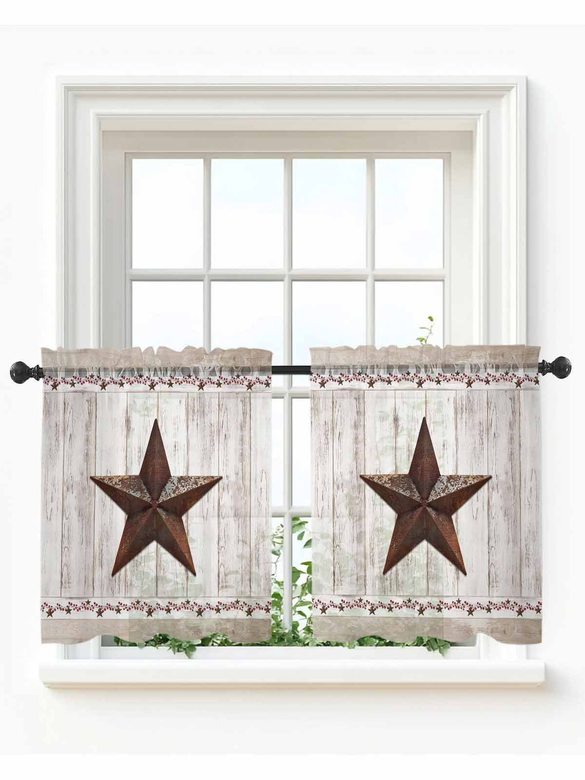 Farmhouse Tier Curtains 24 Inch Length,Sheer Curtains for Bedroom ...