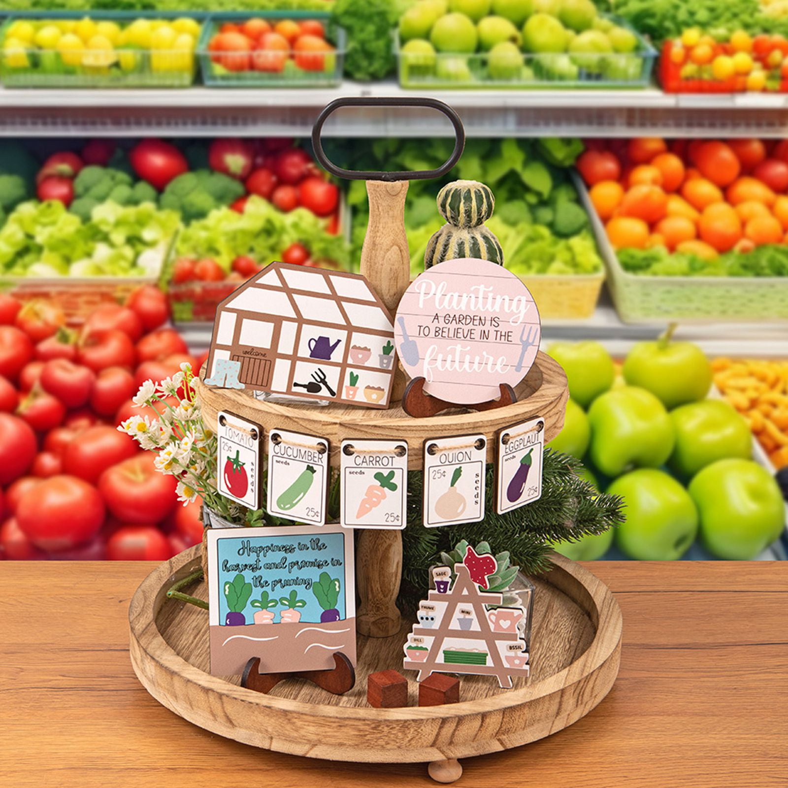 Farmhouse Tiered Tray Decor Set,Vegetable Sign Rustic Farmhouse Decor ...