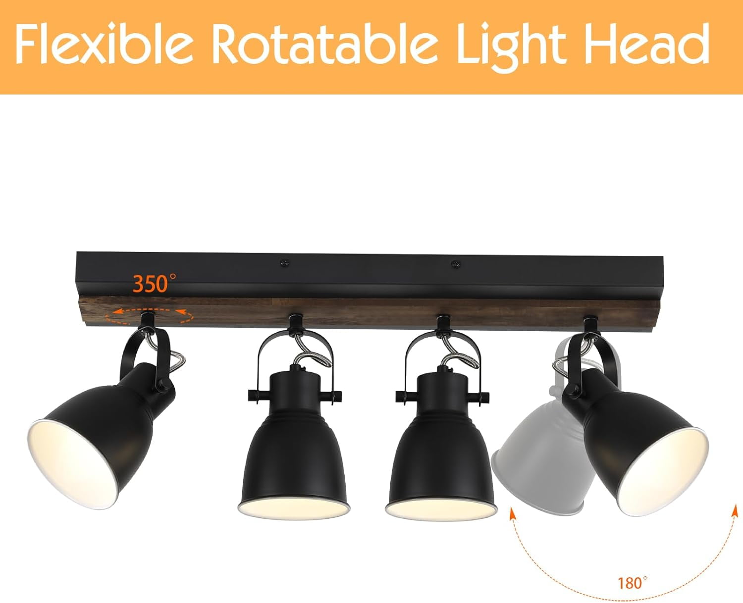 Farmhouse Track 4-Light Black Kitchen Track Lighting with Wooden Base ...