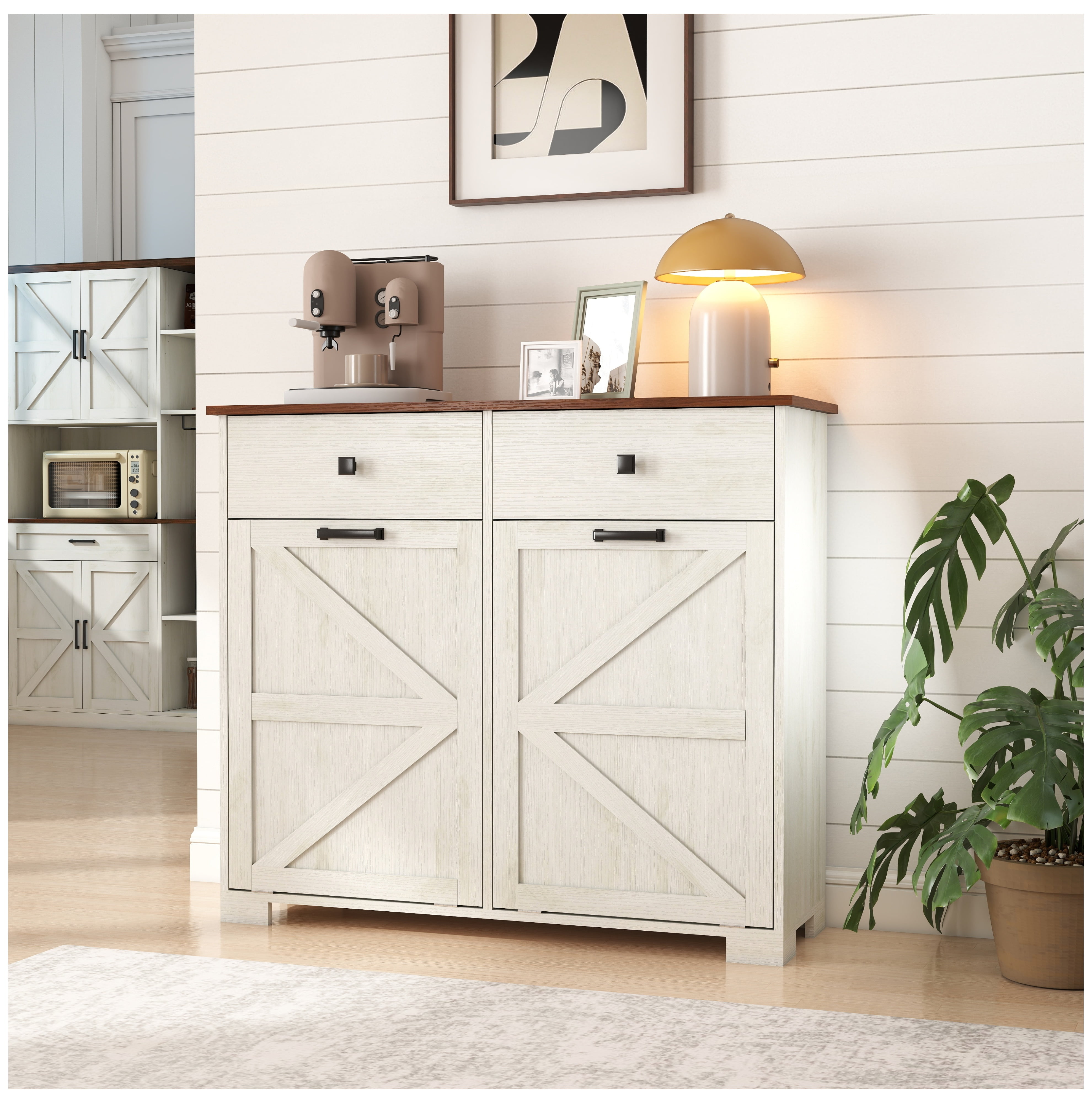Farmhouse Trash Cabinet - Double Tilt Out for 20 Gallon Cans, Recycling ...