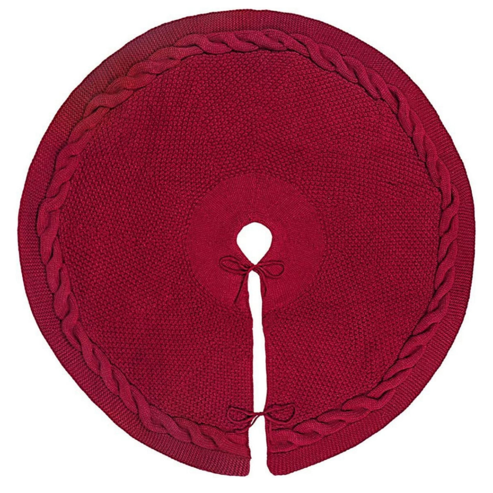 Farmhouse Tree Skirt, Knitted Xmas Tree Skirt, Burgundy, 24 Inches ...