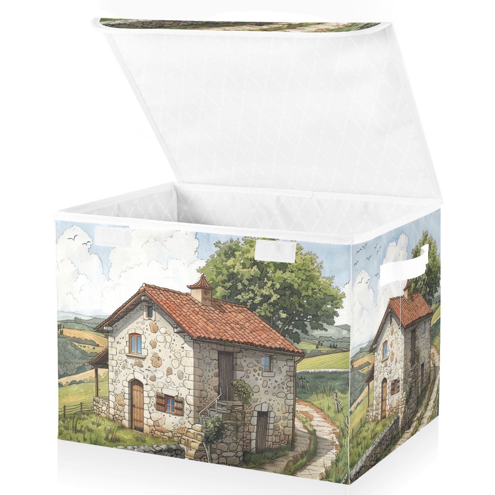 Farmhouse Trees Storage Basket for Shelves Foldable Container Organizer ...