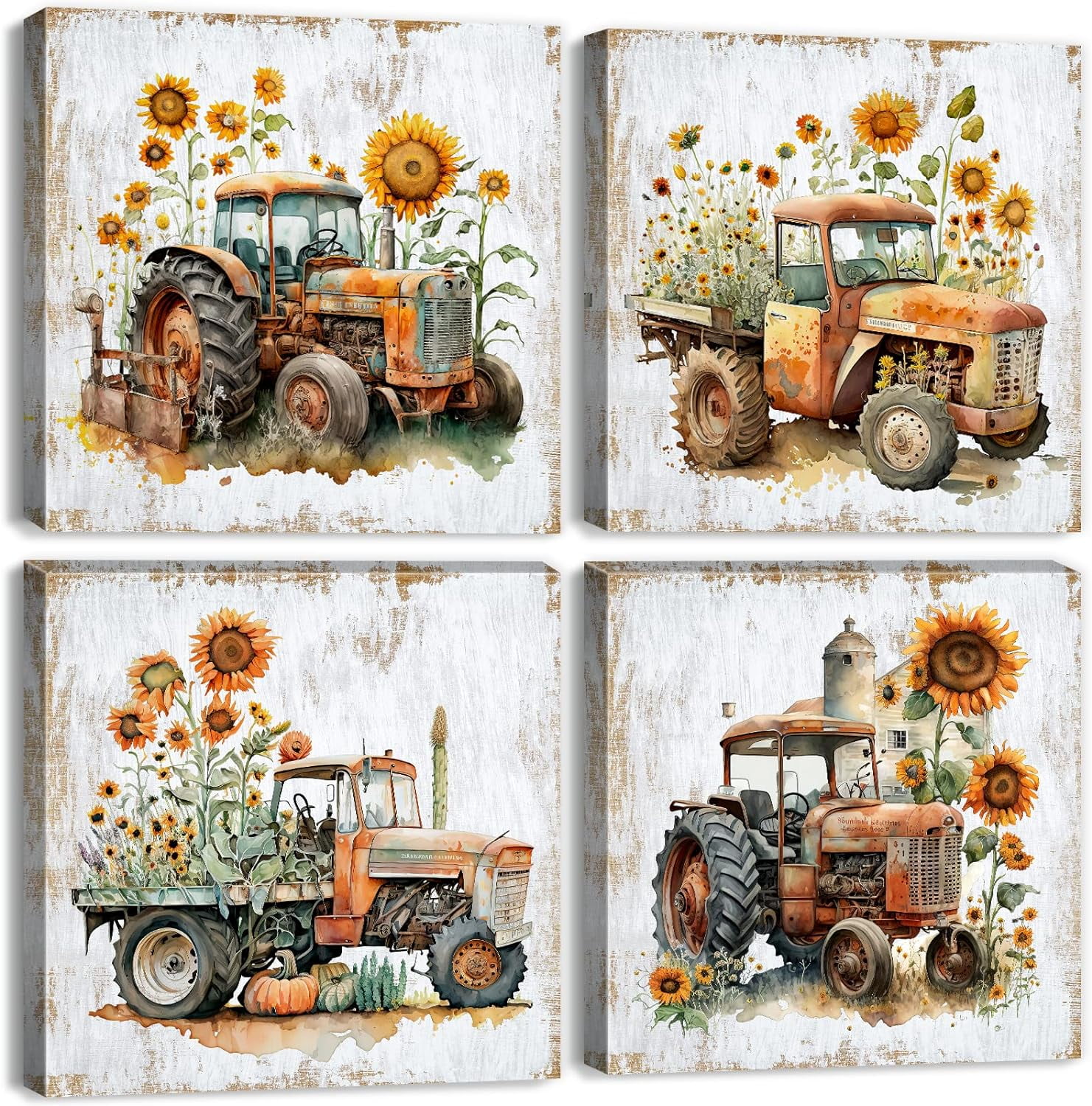 Farmhouse Truck Canvas Wall Art Kitchen Decor Set of 4, Rustic Yellow ...