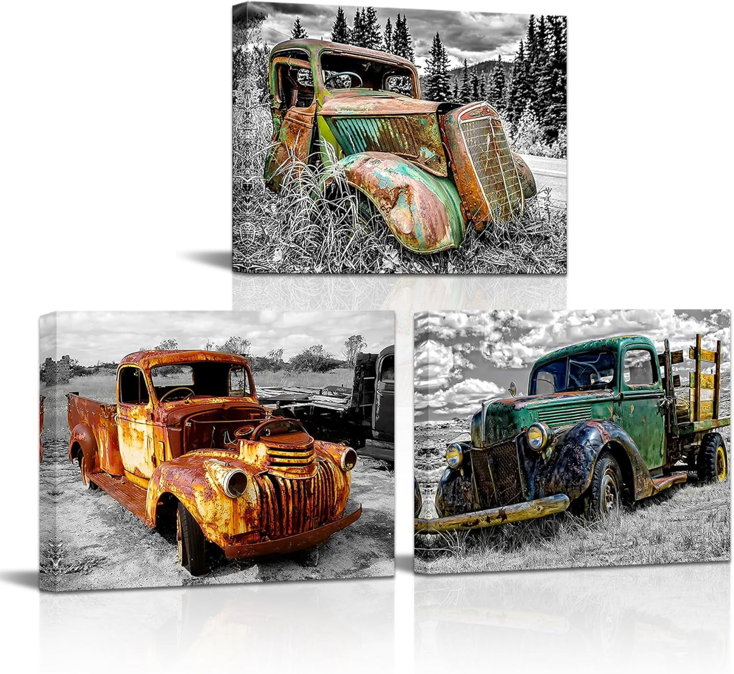 Farmhouse Truck Canvas Wall Art, Rustic Vintage Old Pickup Truck ...