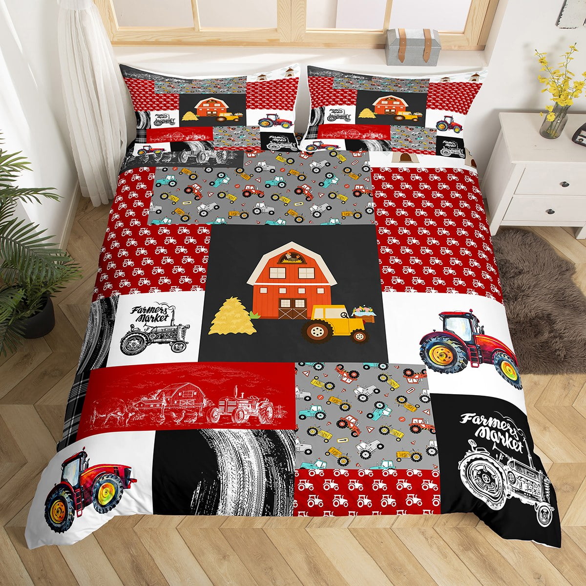 Farmhouse Truck Duvet Cover Full,Rainbow Tractors Construction Bedding ...