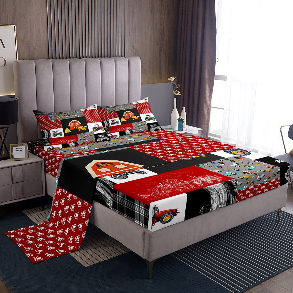 Farmhouse Truck Fitted Sheet Full,Rainbow Tractors Construction Sheets ...