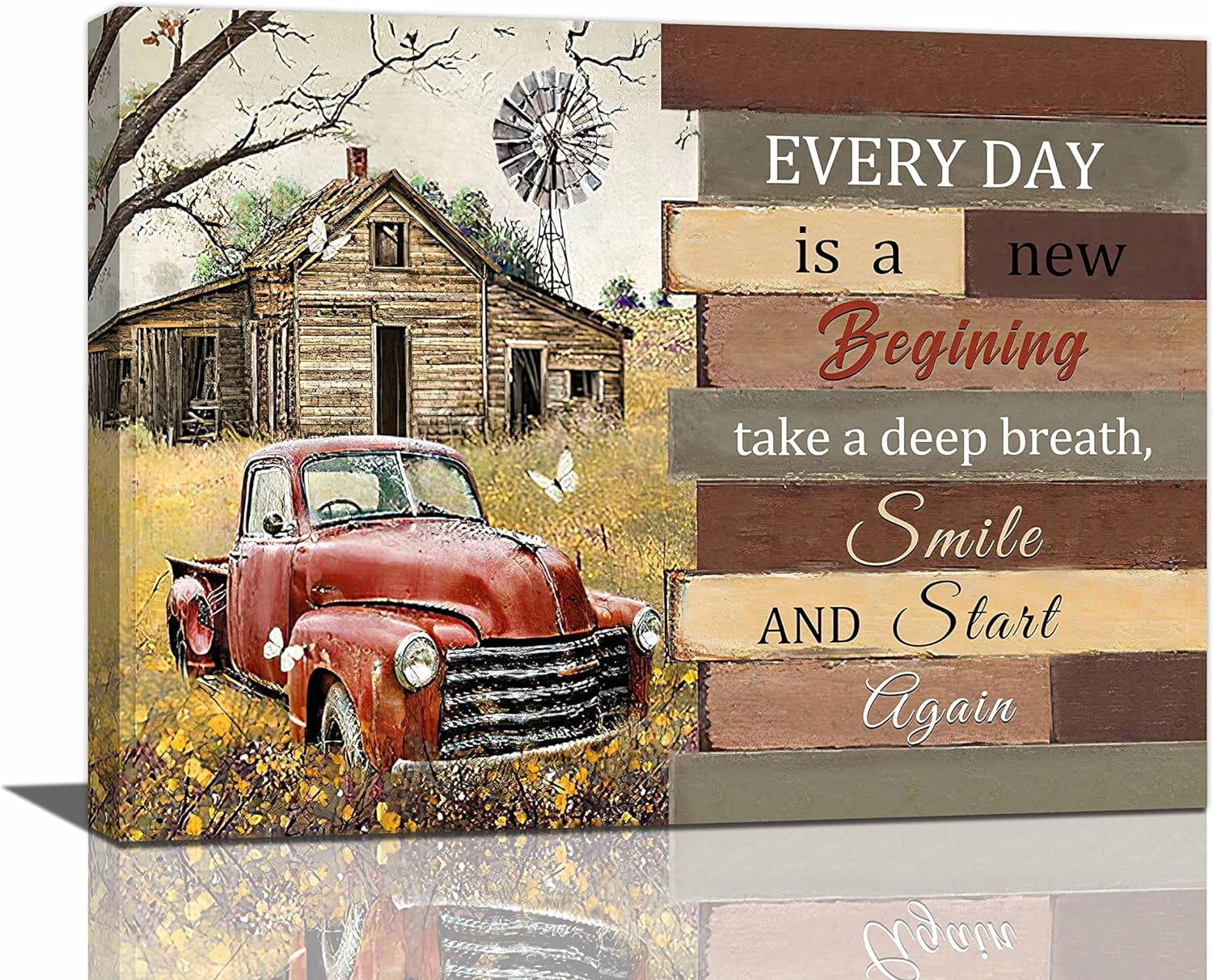 Farmhouse Truck Wall Art Old Barn Pictures Prints Rustic Windmill Decor ...