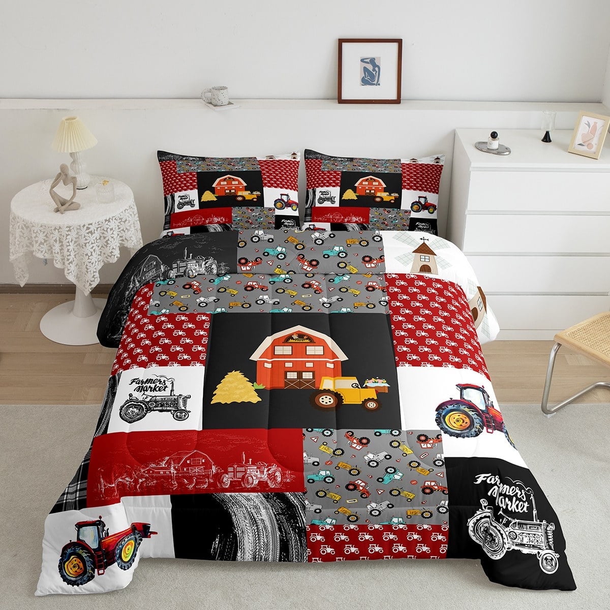 Erosebridal Farmhouse Trucks Comforter Set, King Size Retro Tractor ...