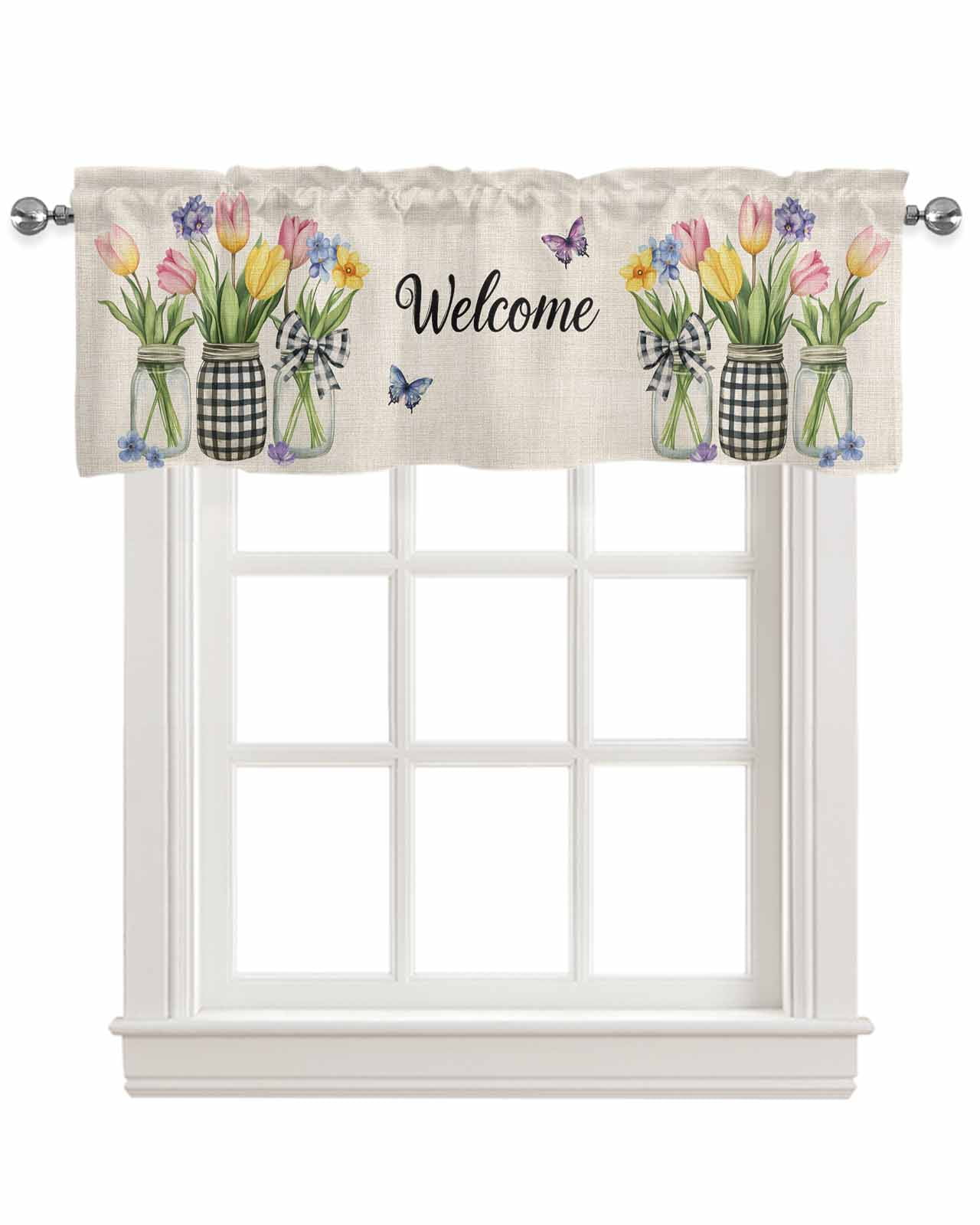 Farmhouse Tulip Kitchen Valances for Windows Farmhouse Linen Window ...