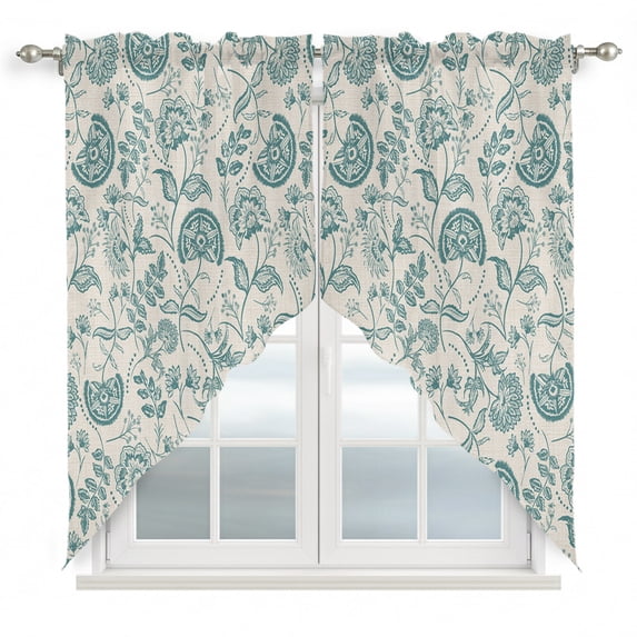 Farmhouse Turquoise Floral Swag Curtain Valance for Window 2 Panels ...