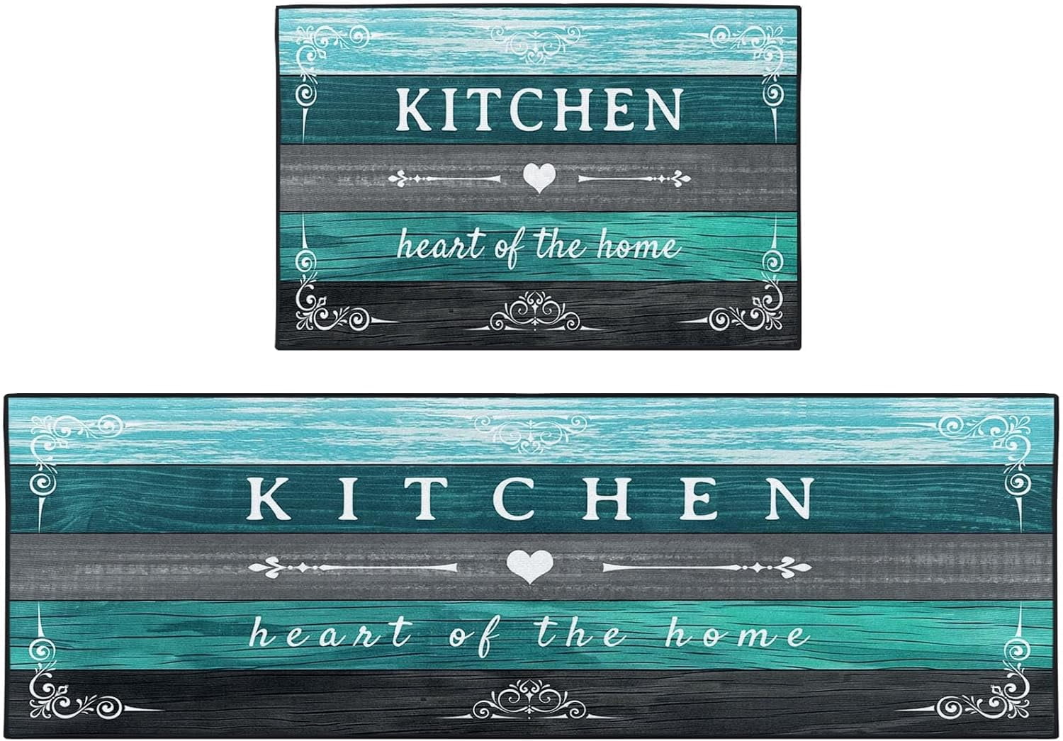 Farmhouse Turquoise Kitchen Rugs and Mats Non Skid Washable Set of 2 ...