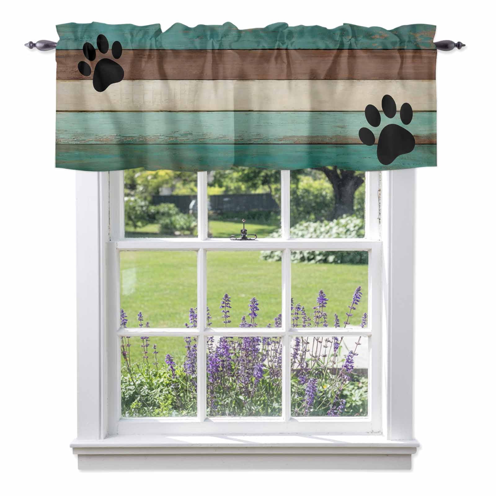 Farmhouse Valance Curtain Cute Animal Claws Vintage Green Brown Wood ...
