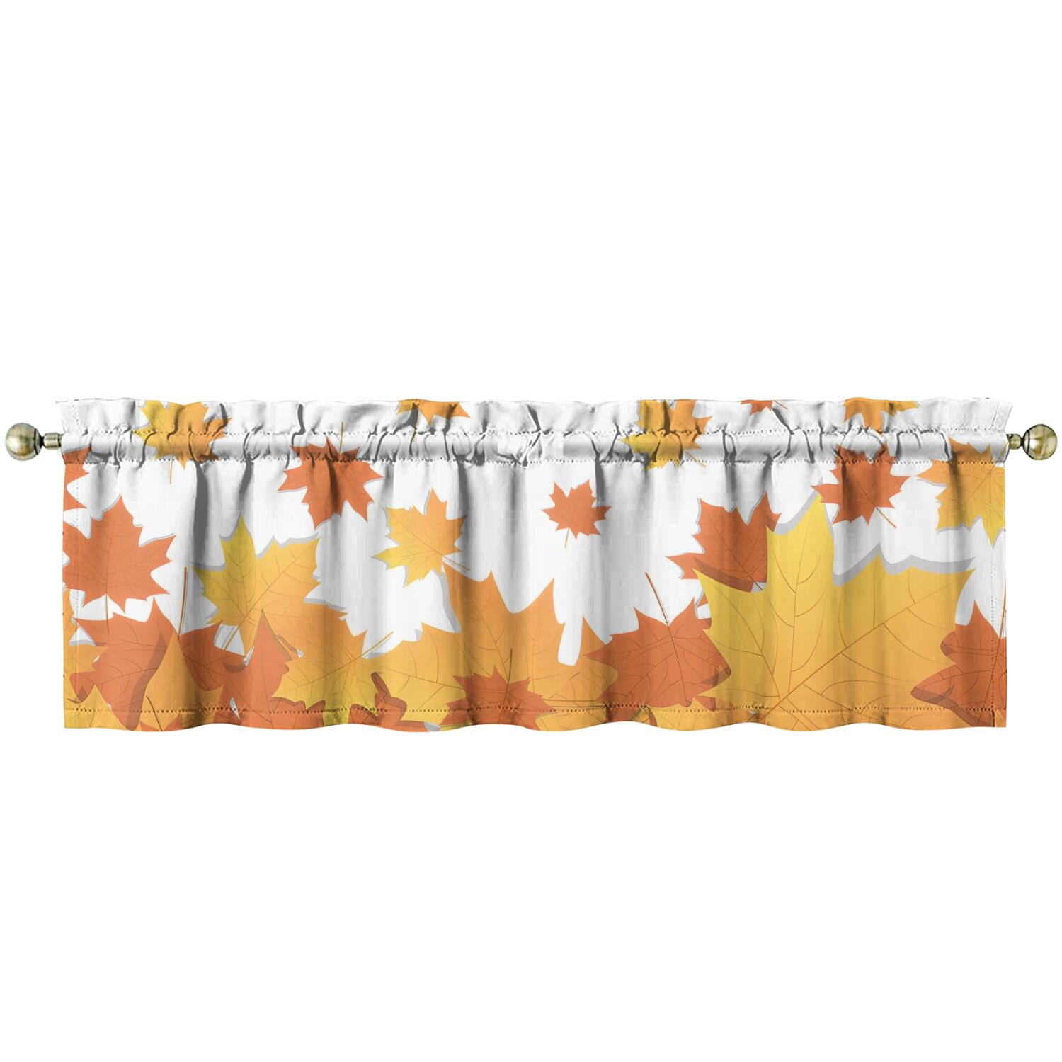 Farmhouse Valance Curtain with Autumn Aesthetic Pumpkin and Fall Leaves ...