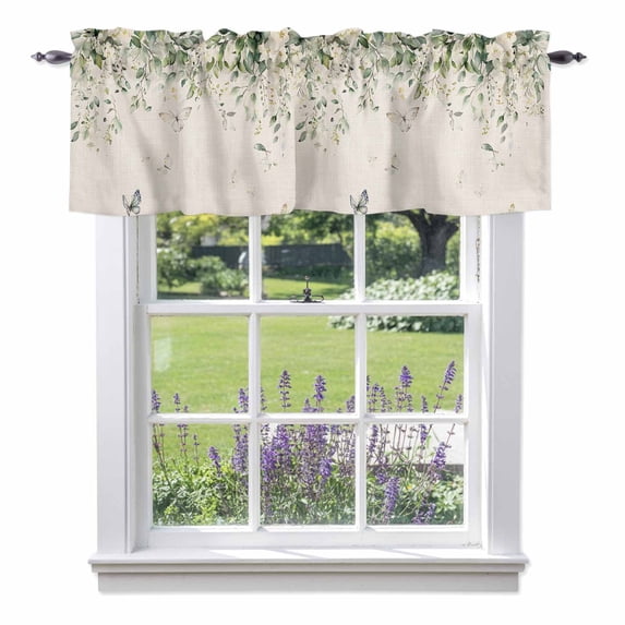 Farmhouse Valance Curtains, Country Eucalyptus Plant Linen Texture Rod ...