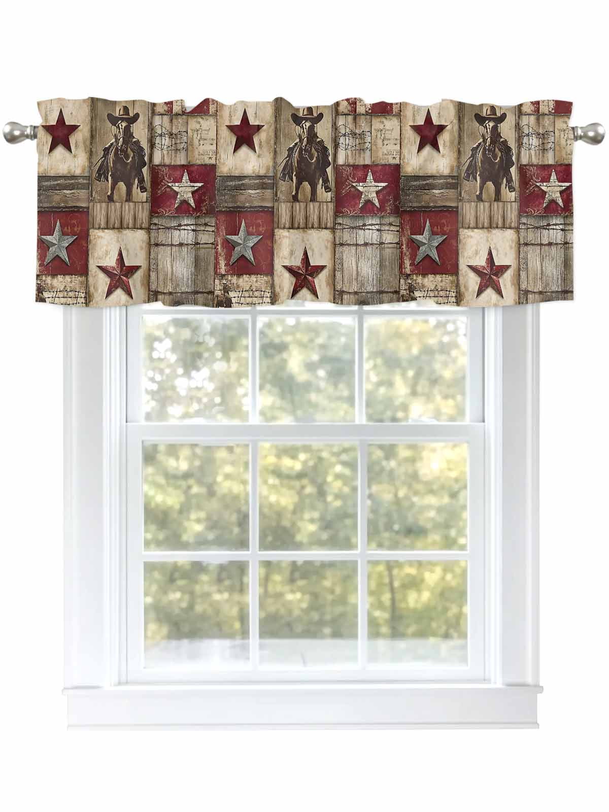 Farmhouse Valances for Windows Kitchen Curtains Western Wood Texture ...