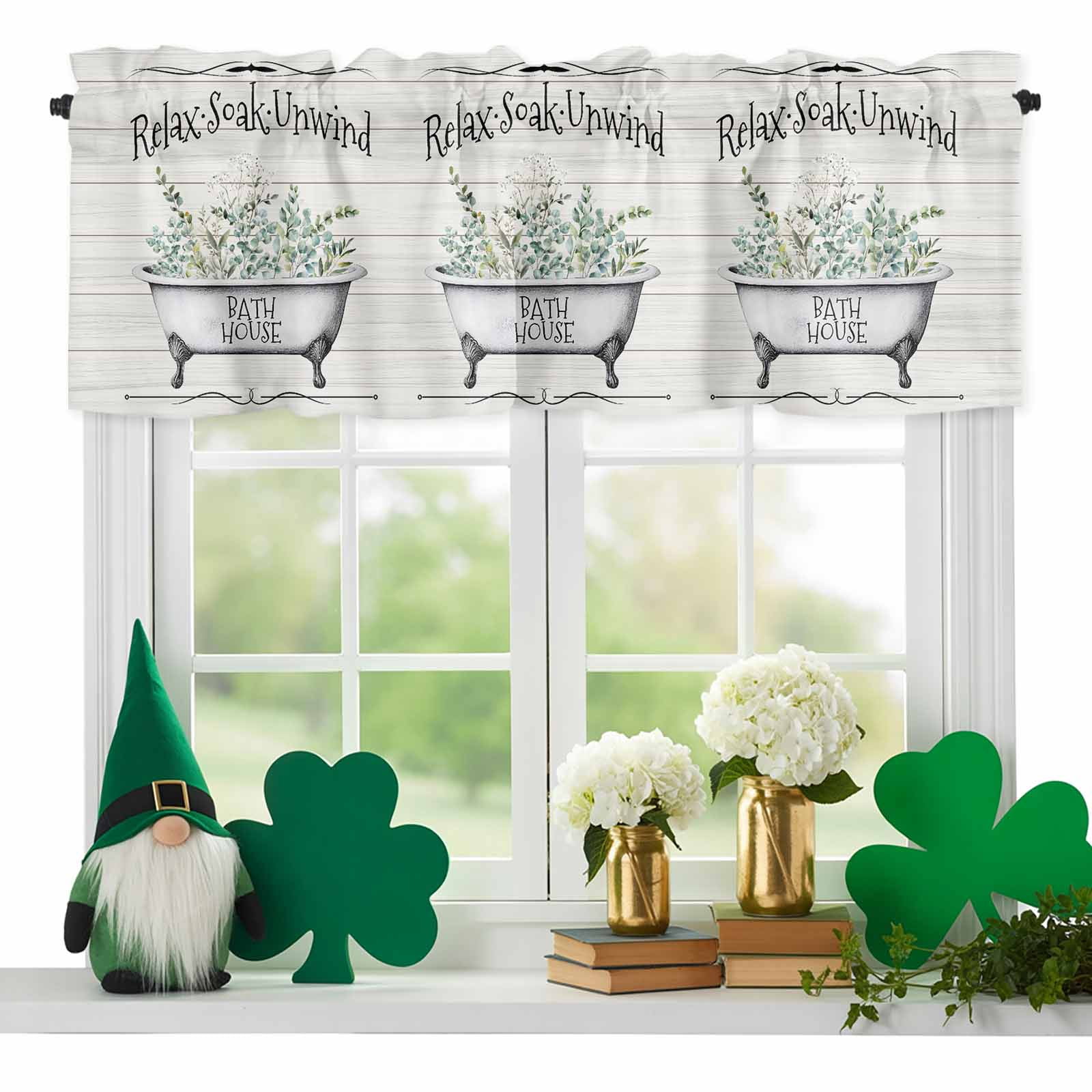 Farmhouse Valances for Windows, Relax Soak Unwind Eucalyptus Leaves ...