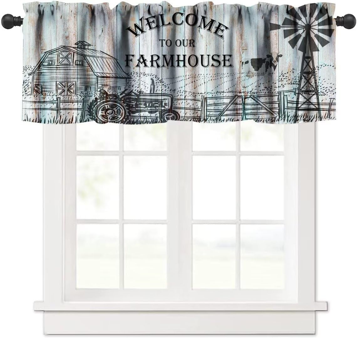 Farmhouse Valances for Windows, Rustic Farm Animal Cow Vintage Western ...
