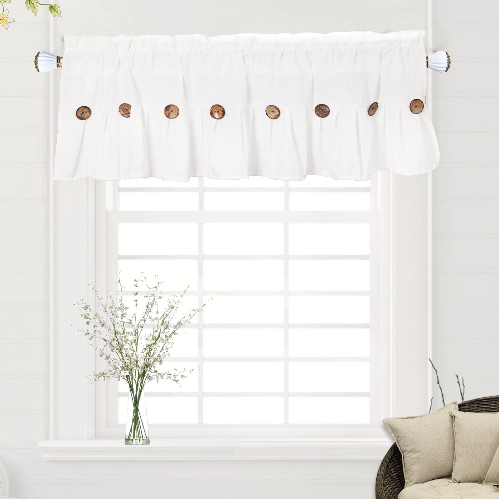 Farmhouse Valances for Windows Kitchen Curtains Linen and Cotton Button ...