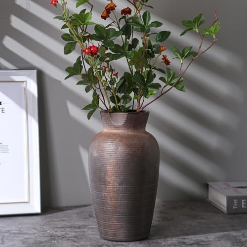 Farmhouse Vase for Home Decor, Vintage Rustic Terracotta Flower Vase ...