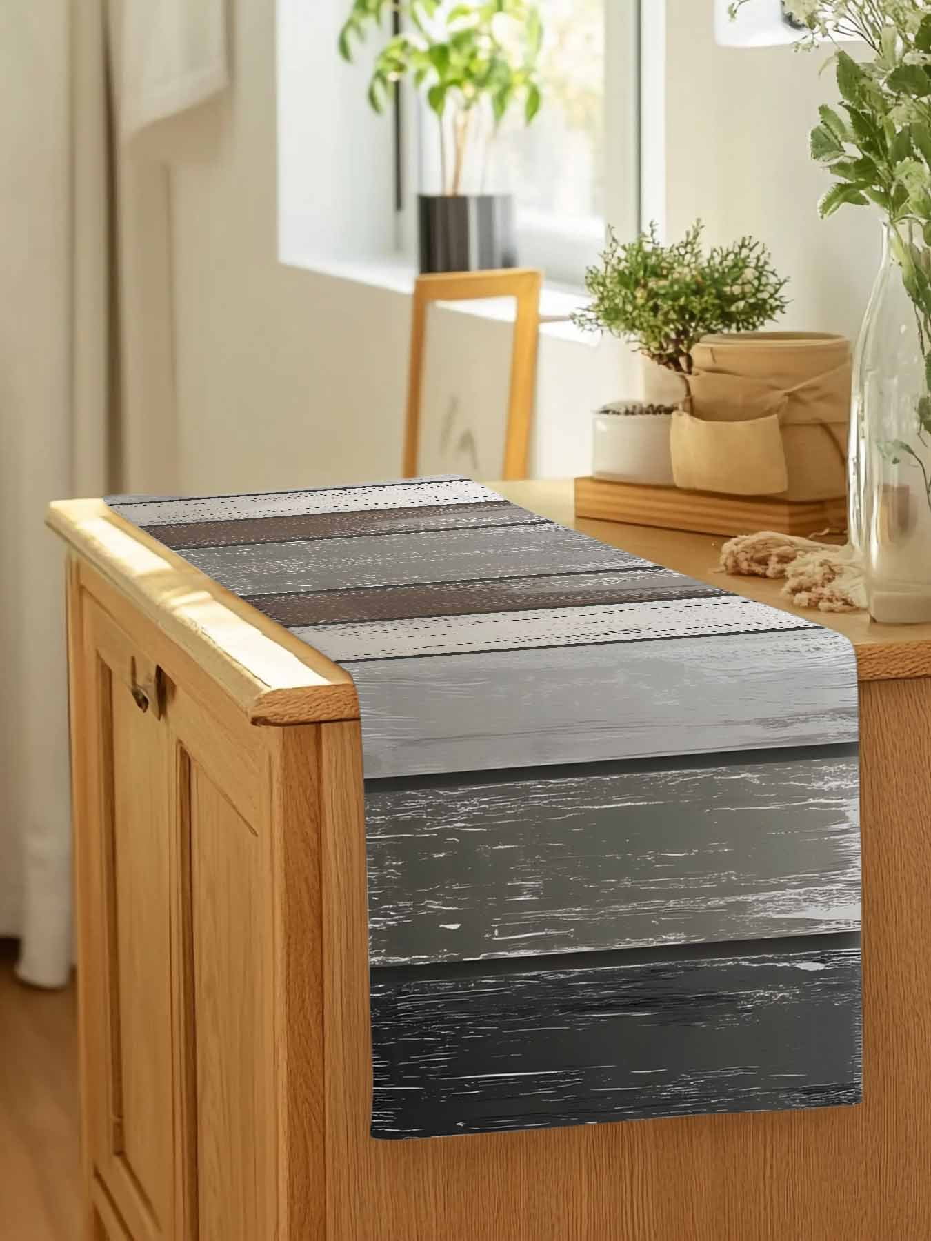 Farmhouse Vintage Brown Wood Board Table Runner 13x90in Non-Slip Cotton ...