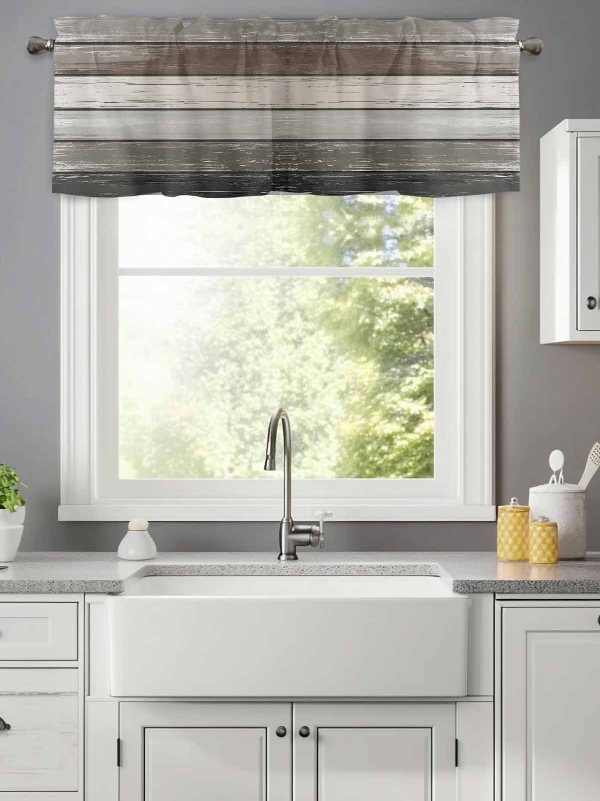 Farmhouse Vintage Brown Wood Board Valances for Windows,Rod Pocket ...