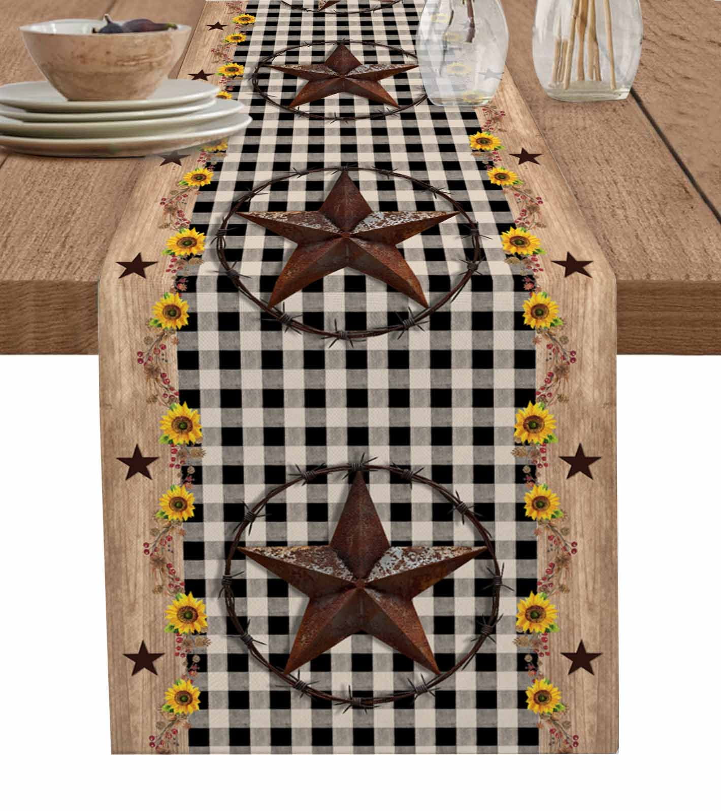 Farmhouse Vintage Burlap Cotton Table Runner 13x72 Inches Long, Western ...