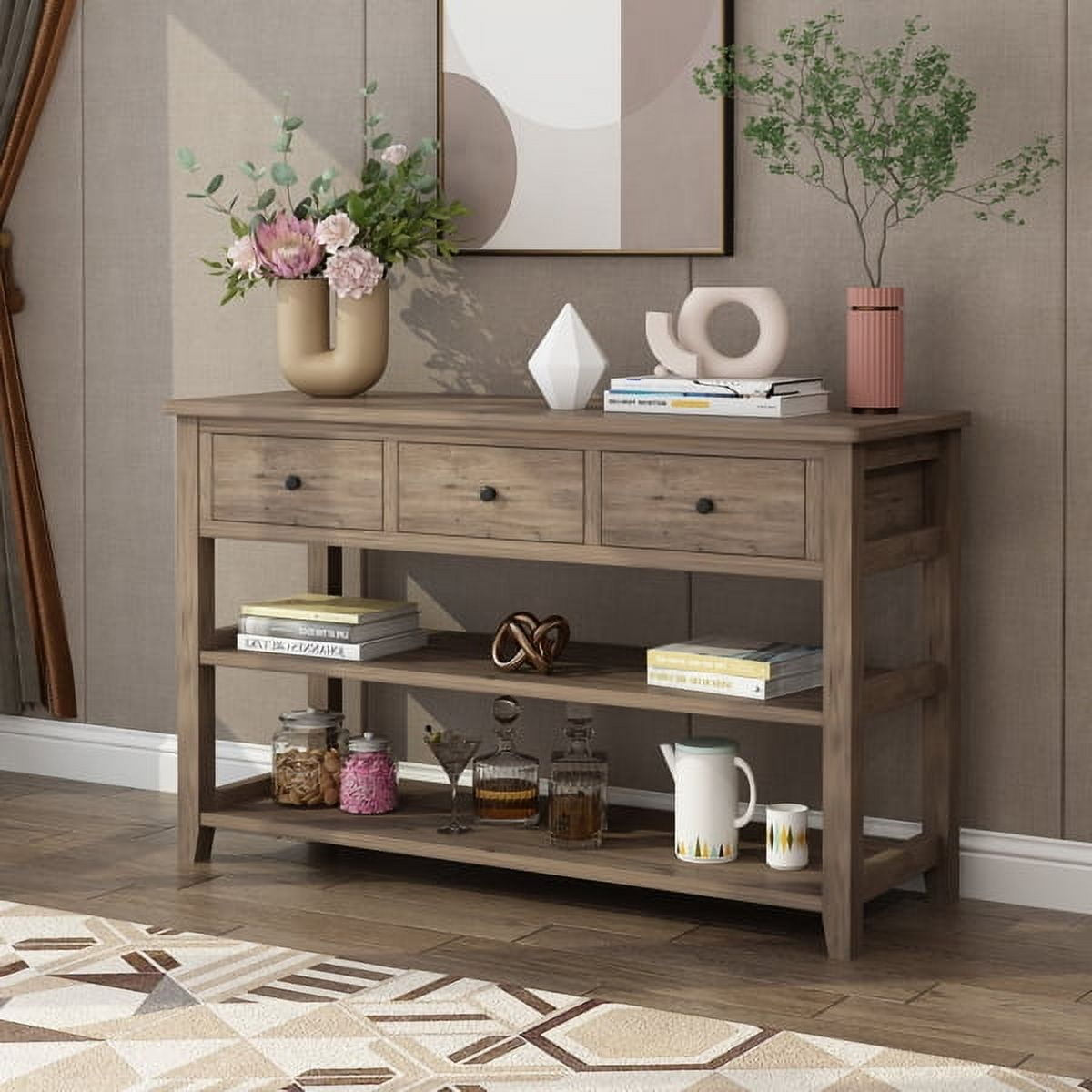 Farmhouse Vintage Console Table, 47.2" Wash Gray Sofa Table with 4 ...