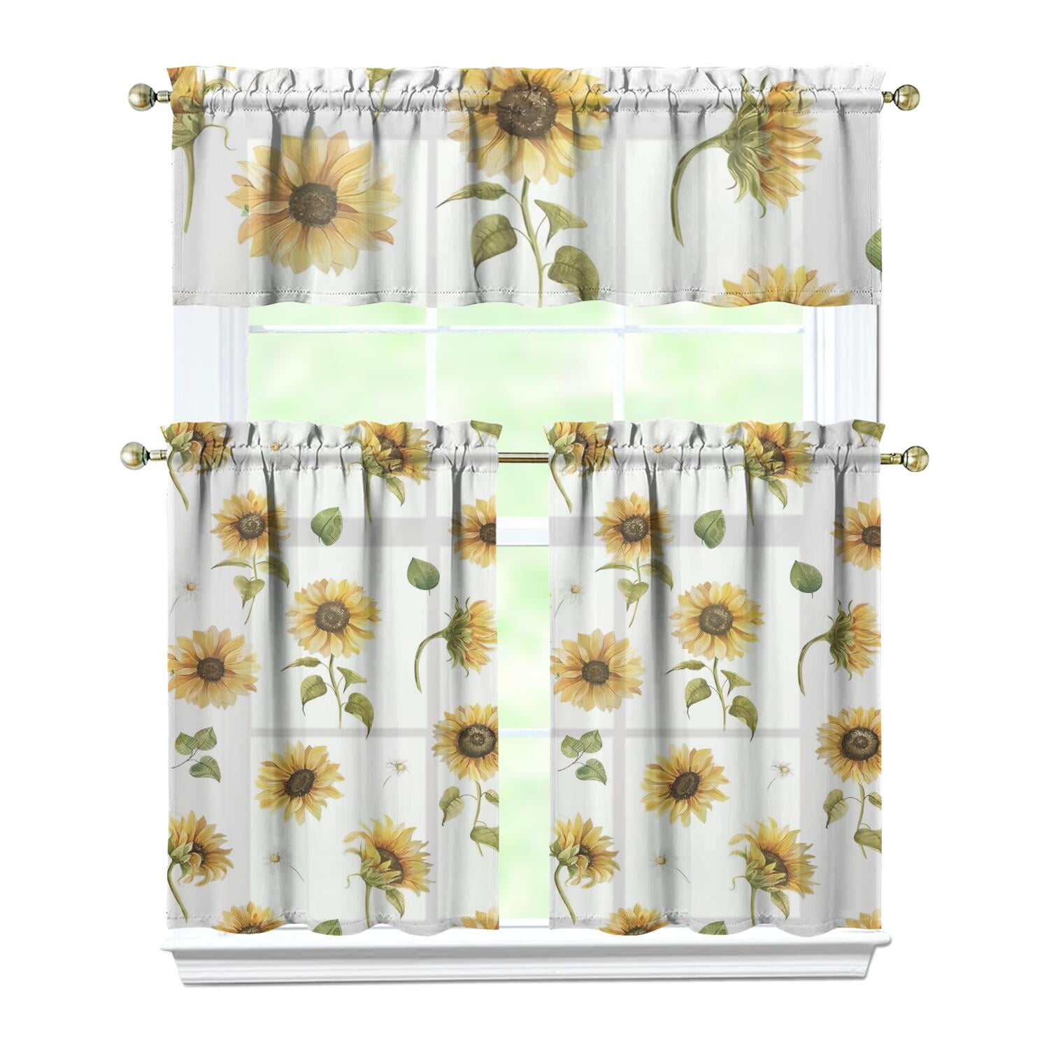 Farmhouse Vintage Curtains 36 Inch - 3 Panel Boho Wildflower Set with ...