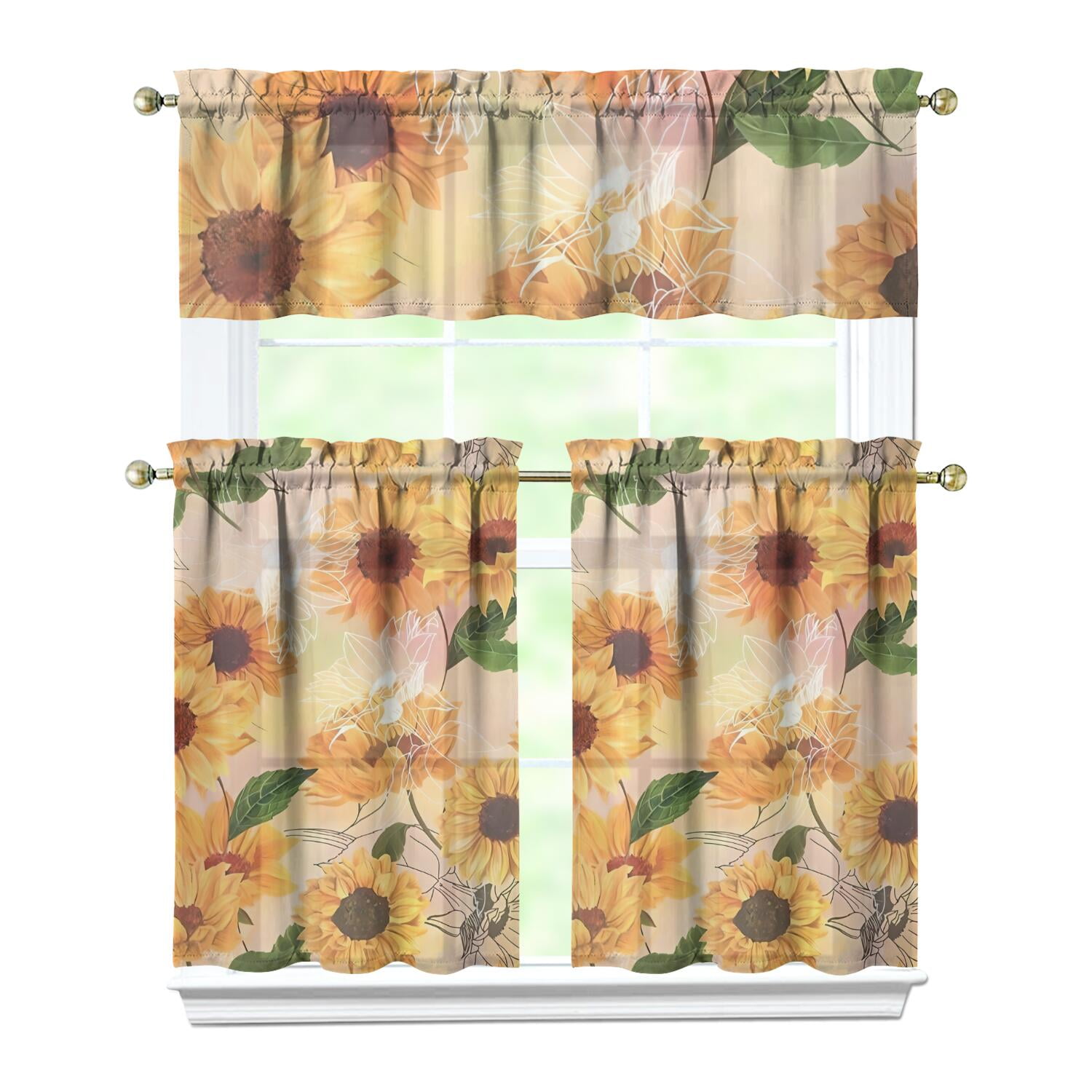 Farmhouse Vintage Curtains 36 Inch - 3 Panel Boho Wildflower Set with ...