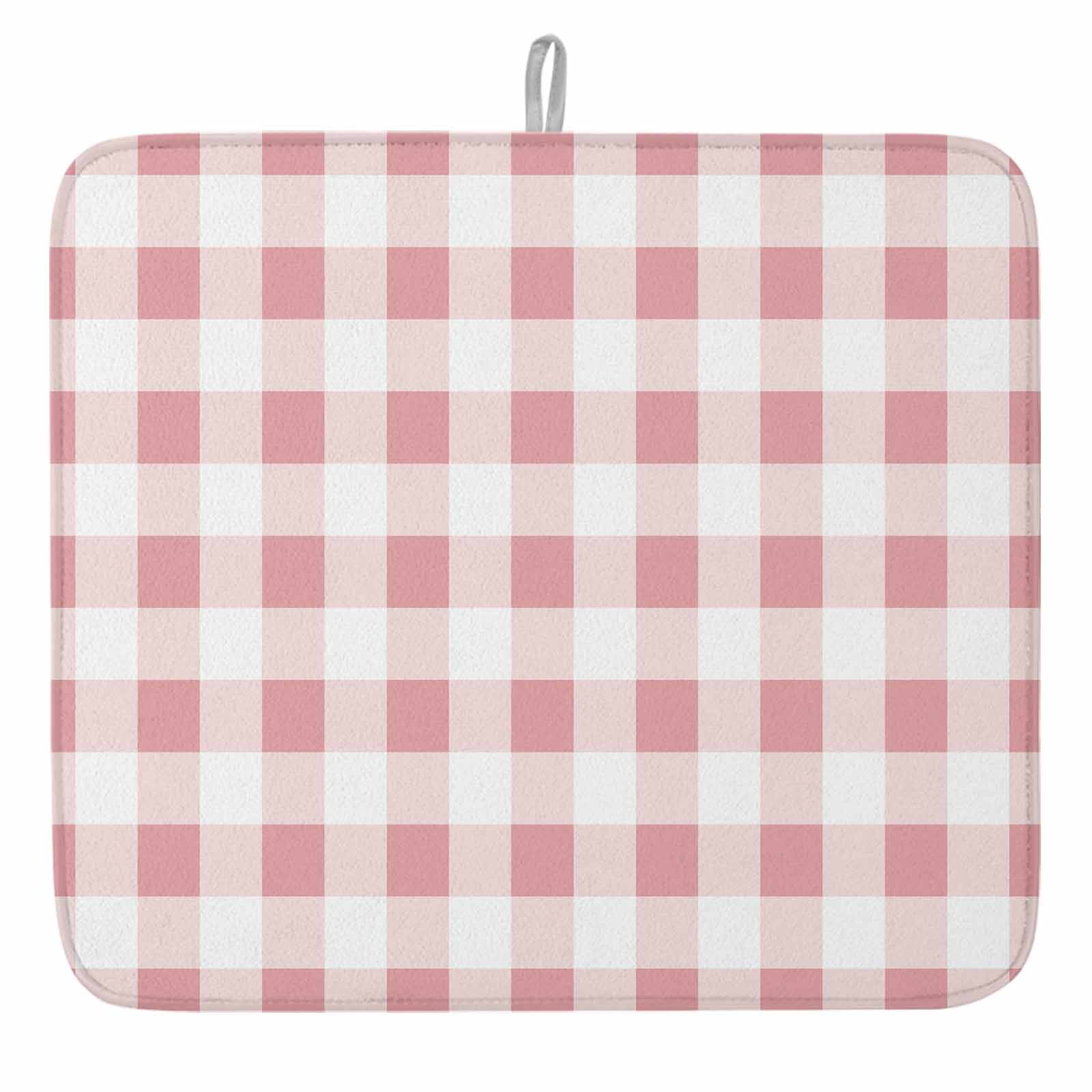 Farmhouse Vintage Dish Drying Mat, Gingham Checkered Texture Absorbent ...