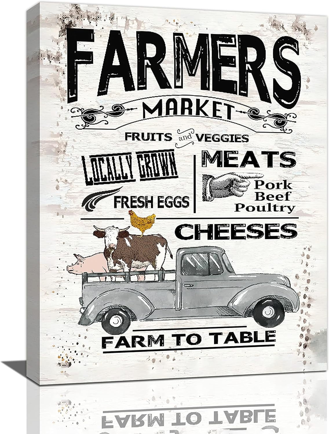 Farmhouse Vintage Farmers Truck Kitchen Canvas Wall Art Farm Animal ...