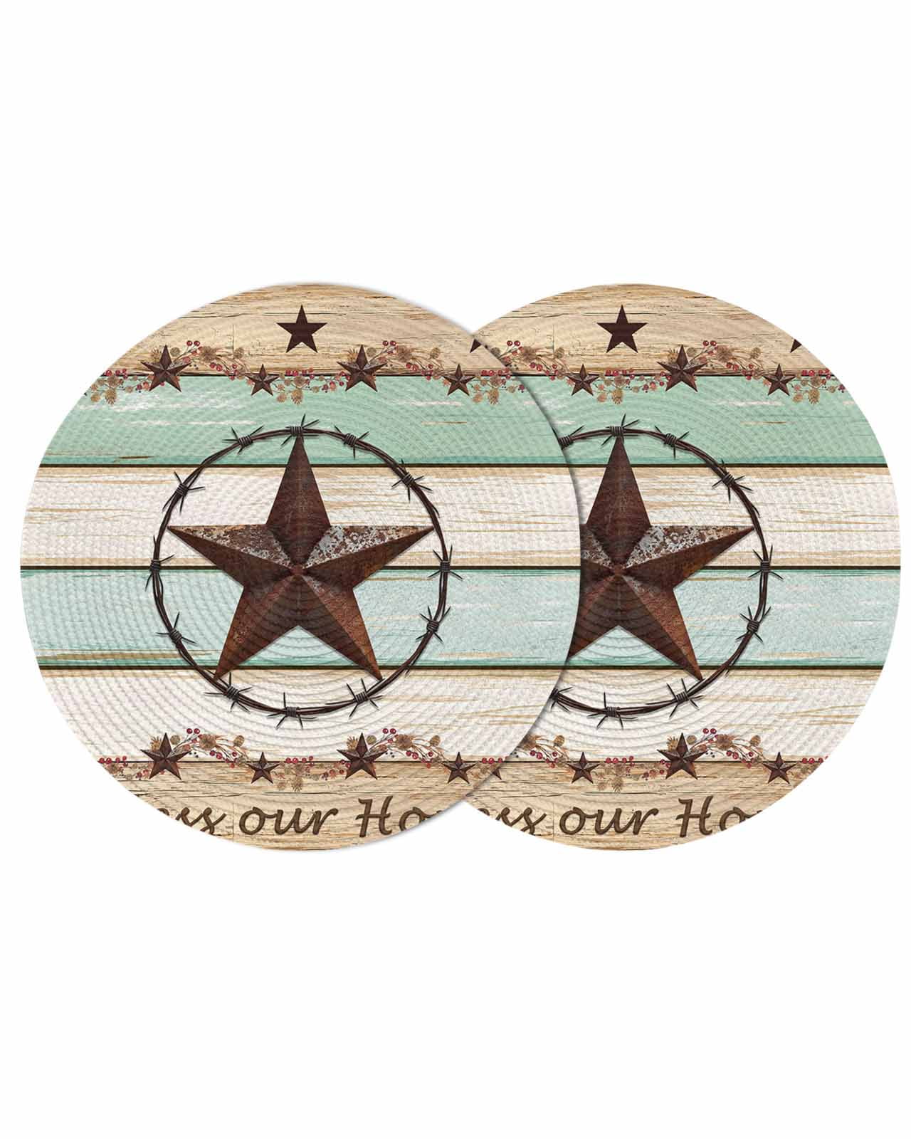 Farmhouse Vintage Round Table Placemats set of 2, Farm Star Bless Our ...
