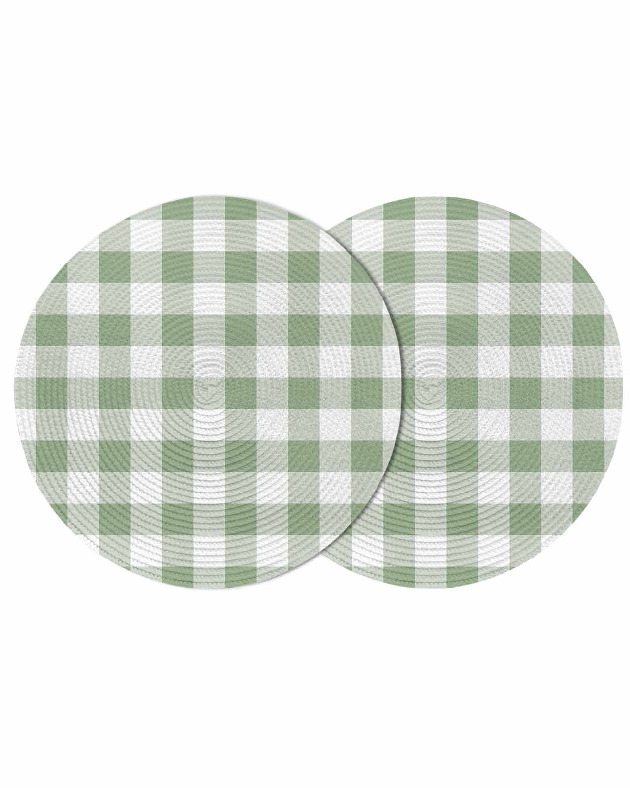 Farmhouse Vintage Round Table Placemats set of 2, Gingham Checkered ...