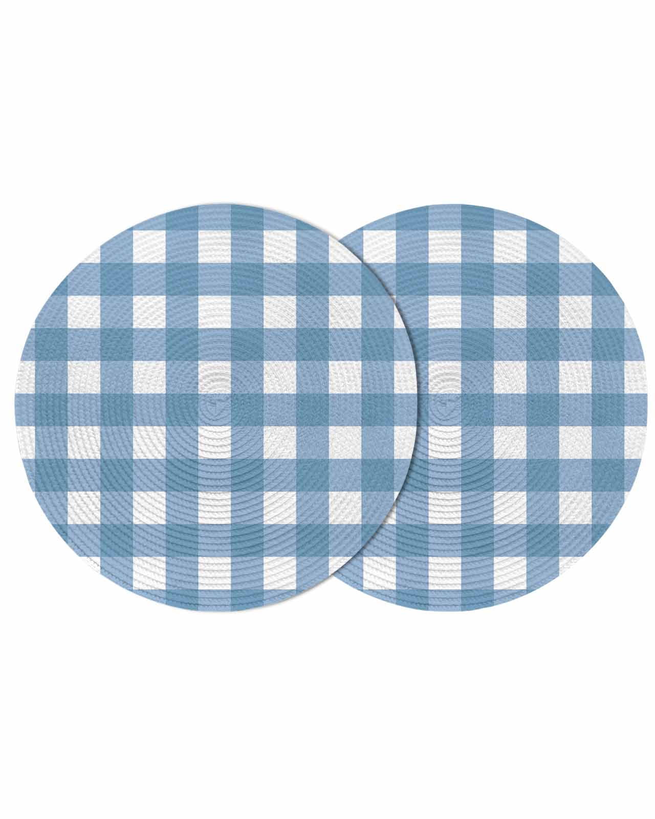 Farmhouse Vintage Round Table Placemats set of 2, Gingham Checkered ...