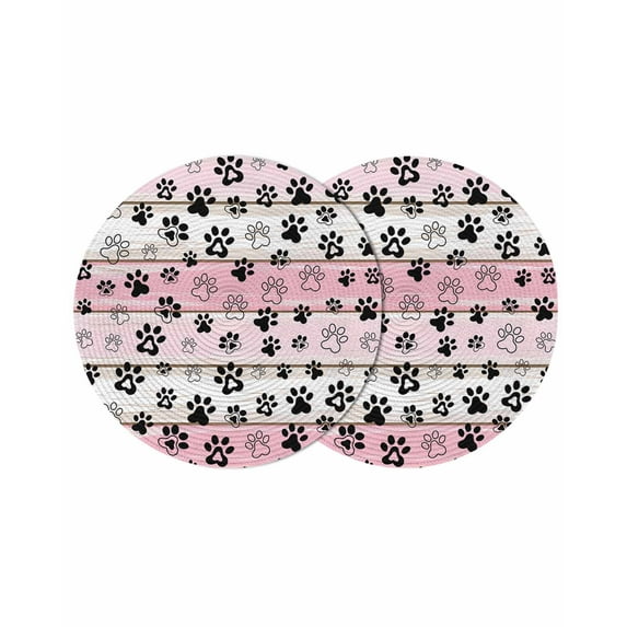 Farmhouse Vintage Round Table Placemats set of 2, Pet Dog Paws Wood ...