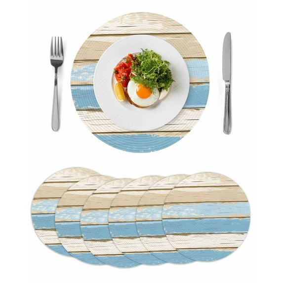 Farmhouse Vintage Round Table Placemats set of 6, Wood Texture Washable ...