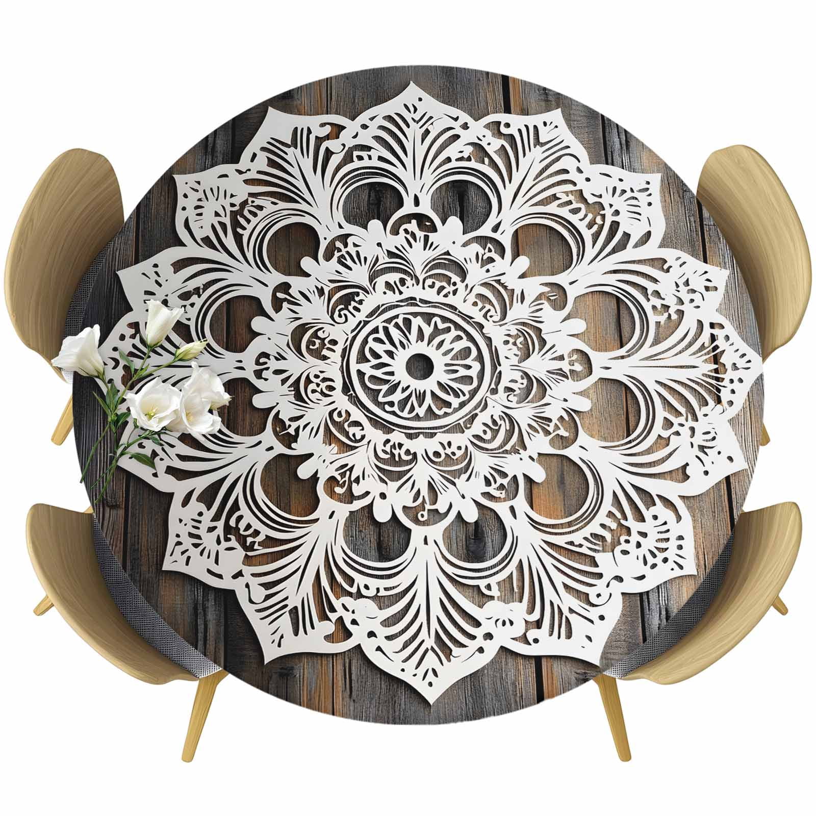 Farmhouse Vintage Round Tablecloth 36-44 Inch Round Fitted Table Cloth ...
