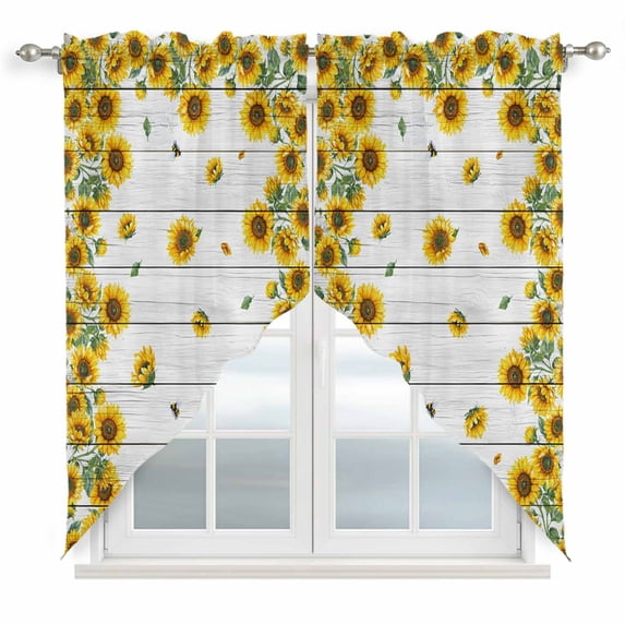 Farmhouse Vintage Swag Curtain Valance for Window 2 Panels Sunflowers ...