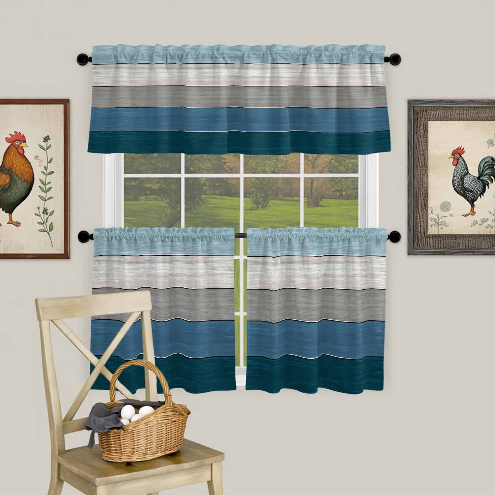 Farmhouse Vintage Wood Board Curtain Tier and Valance Set 3 Piece ...