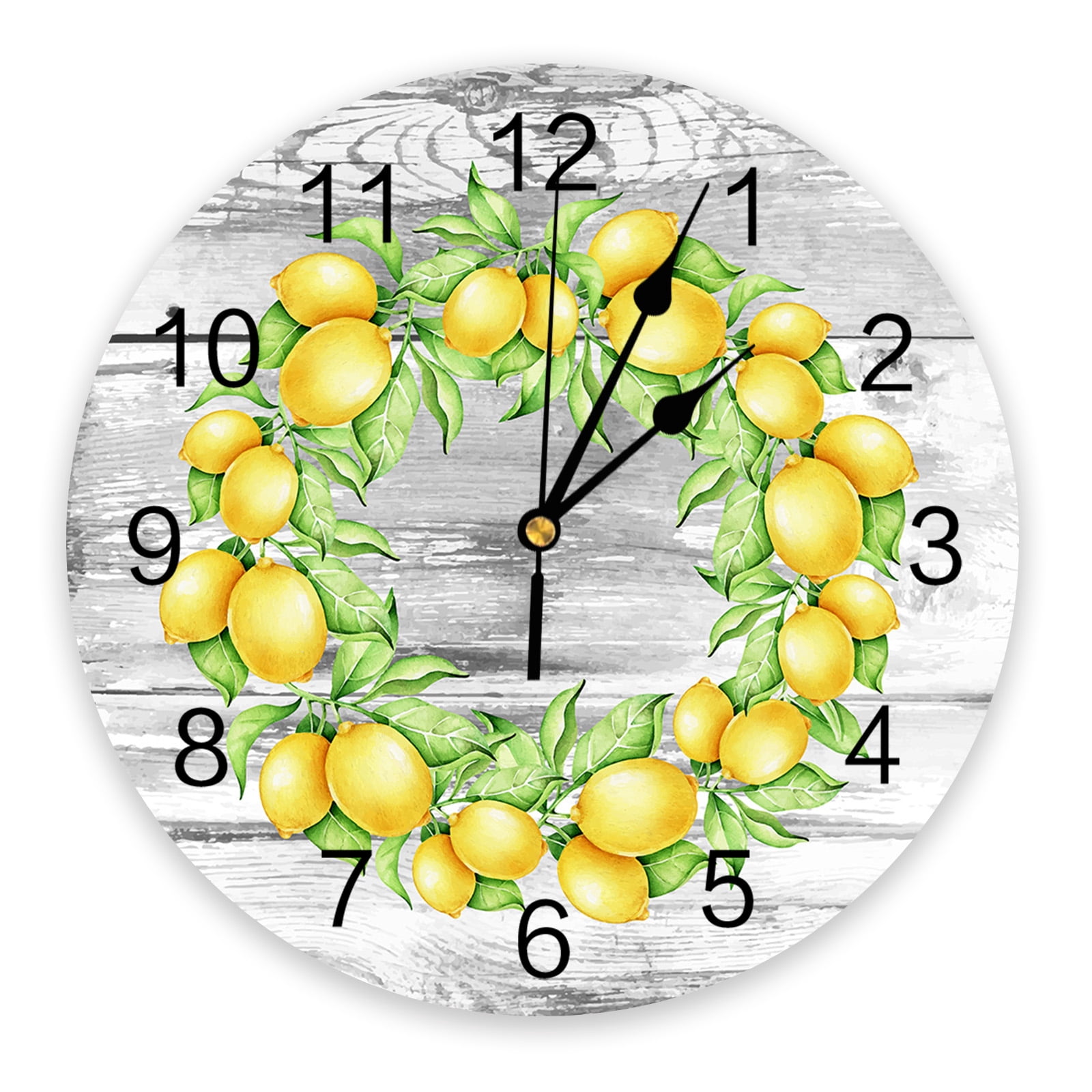 Farmhouse Vintage Wood Grain Lemon PVC Wall Clock Modern Design Living ...